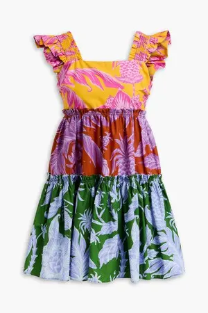 Farm Rio Tiered Printed Cottonpoplin Mini Dress - Marigold