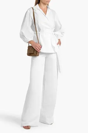 Max Mara Ceci Cotton And Silkblend Poplin Wrap Blouse