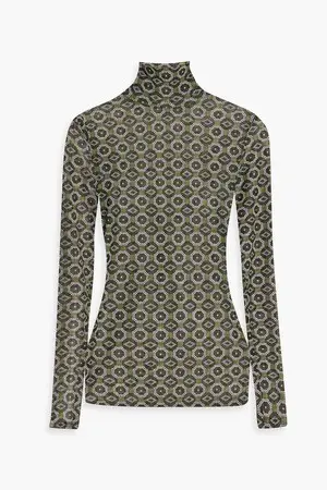 Dries Van Noten Printed Stretchmesh Turtleneck Top