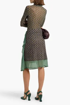 Dries Van Noten Printed Stretchmesh Turtleneck Top