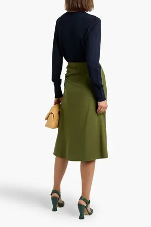 Dries Van Noten Buttondetailed Ruched Cottonjersey Skirt - Leaf Green