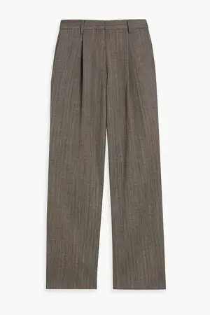 Dries Van Noten Pleated Striped Wool Straightleg Pants - Gray