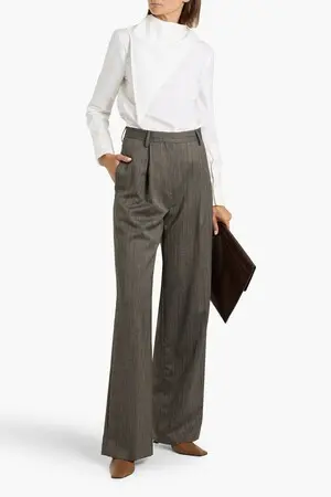 Dries Van Noten Pleated Striped Wool Straightleg Pants