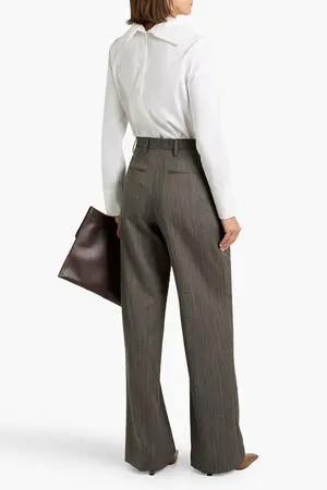Dries Van Noten Pleated Striped Wool Straightleg Pants