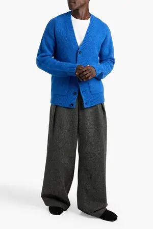 Dries Van Noten Alpaca-blend Cardigan With Ribbed Trims And Patch Pockets - Bright Blue