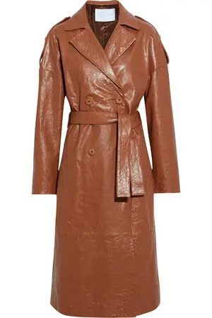 Drome Double-breasted Crinkled Leather Trench Coat