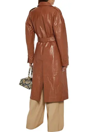 Drome Double-breasted Crinkled Leather Trench Coat