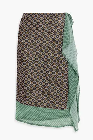 Dries Van Noten Embellished Printed Mesh Midi Wrap Skirt - Brown