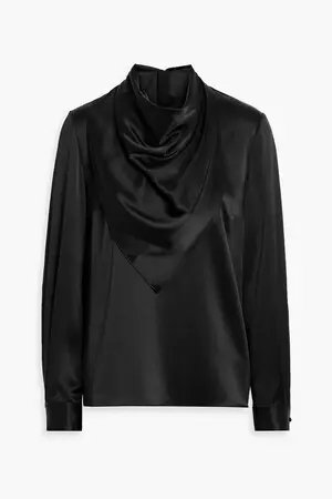 Adam Lippes Bandera Draped Silksatin Blouse Black