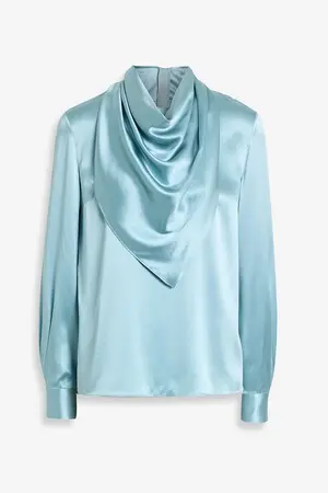 Adam Lippes Bandera Draped Silksatin Blouse - Sky Blue