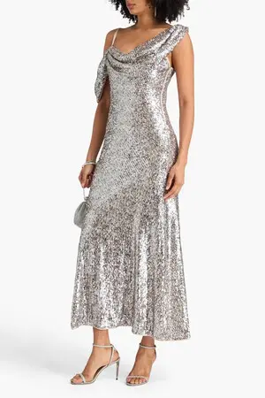 Diane Von Furstenberg One-shoulder Sequined Tulle Maxi Dress