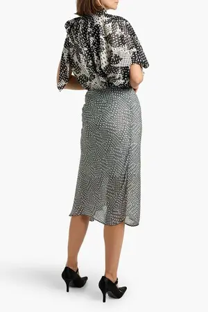 Dries Van Noten Beadembellished Ruched Printed Crepe Midi Skirt