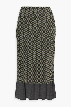 Dries Van Noten Layered Printed Stretchmesh Midi Skirt