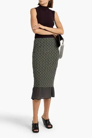 Dries Van Noten Layered Printed Stretchmesh Midi Skirt