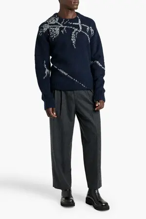Dries Van Noten Intarsia Alpaca-blend Sweater - Navy