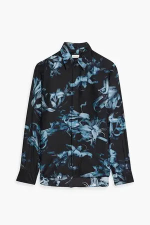 Dries Van Noten Floralprint Silk Shirt - Light Blue