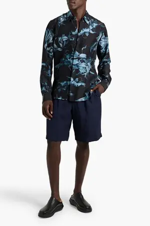 Dries Van Noten Floralprint Silk Shirt - Light Blue