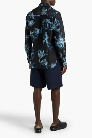 Dries Van Noten Floralprint Silk Shirt - Light Blue