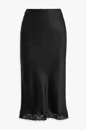 Victoria Beckham Lacetrimmed Satin Midi Skirt - Black