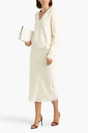 Victoria Beckham Lacetrimmed Satin Midi Skirt - Ivory