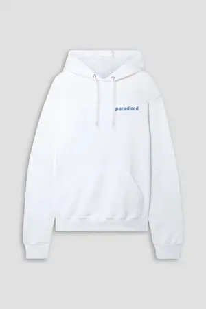 Paradised It Comes In Waves Printed Cottonblend Fleece Hoodie - White