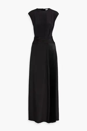 Adam Lippes Fringed Ruched Silk Crepe Maxi Dress