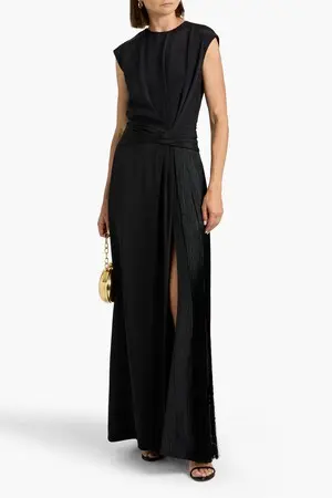 Adam Lippes Fringed Ruched Silk Crepe Maxi Dress