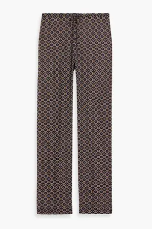 Dries Van Noten Embellished Printed Stretchmesh Straightleg Pants - Brown