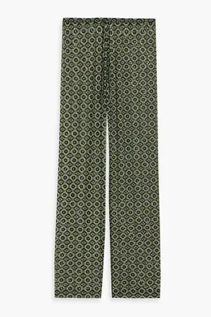 Dries Van Noten Embellished Printed Stretchmesh Straightleg Pants - Leaf Green