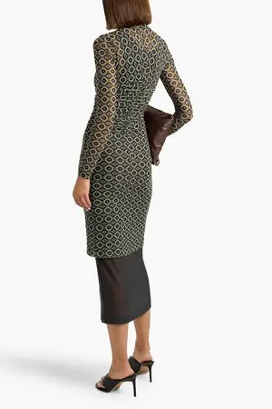 Dries Van Noten Layered Printed Stretchmesh Turtleneck Midi Dress