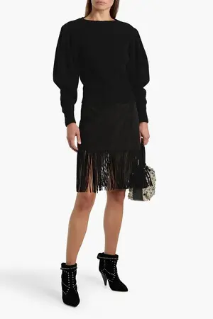 FRAME Suede Fringed Skirt