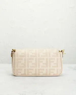 FWRD RENEW Fendi Vitello King Ff Embroidered Mini Baguette Shoulder Bag