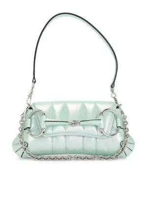 Gucci Horsebit Clutch In Metallic ,green - Silver