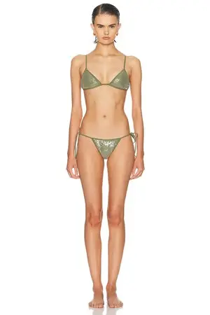 TROPIC OF C Sequin Praia Bikini Bottom In Green