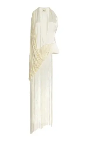 DEME Exclusive Storkie Fringed Silk Midi Top - White