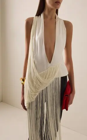 DEME Exclusive Storkie Fringed Silk Midi Top