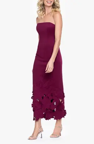 Betsy & Adam Laser Cut Strapless Scuba Gown