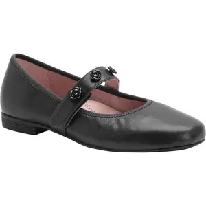 ALEGRIA Audree Mary Jane Flat With Floral Hardware - Black