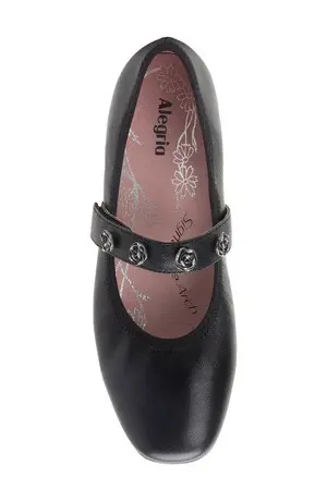 ALEGRIA Audree Mary Jane Flat With Floral Hardware - Black