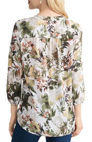 Jones New York Floral Three-quarter Sleeve V-neck Top