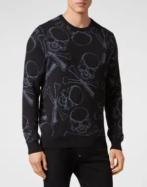 Philipp Plein Cotton Pullover Round Neck Skull&bones - Black