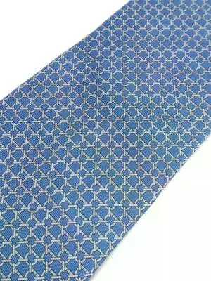 FERRAGAMO Gancini Pattern Silk Neck Tie - Blue