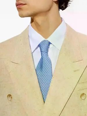 FERRAGAMO Gancini Pattern Silk Neck Tie - Blue