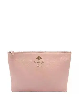 Gucci Grained Leather Animalier Business Bag Clutch - Pink