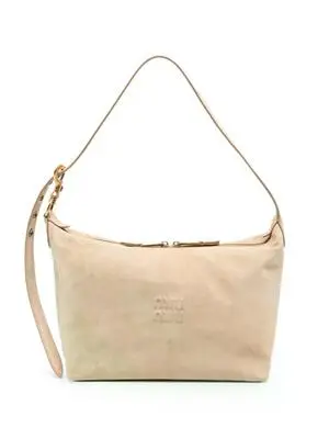 Miu Miu Suede Shoulder Bag With Embossed Logo