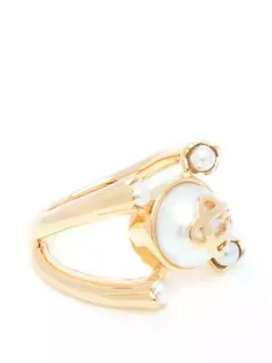 Casablanca Pearl-embellished Logo-plaque Ring