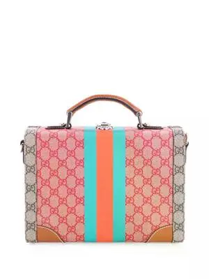 Gucci Savoy Top Handle Beauty Case Gg Coated Canvas With Leather Satchel
