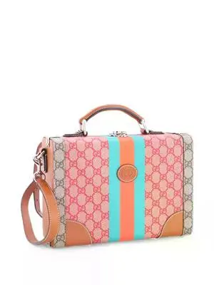 Gucci Savoy Top Handle Beauty Case Gg Coated Canvas With Leather Satchel