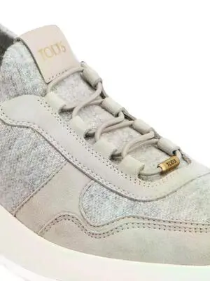 TOD'S Knit And Suede Red Dot Detail Sock Sneakers - Grey