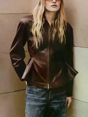 DUCIE Bernadette Peplum Calf Leather Jacket
